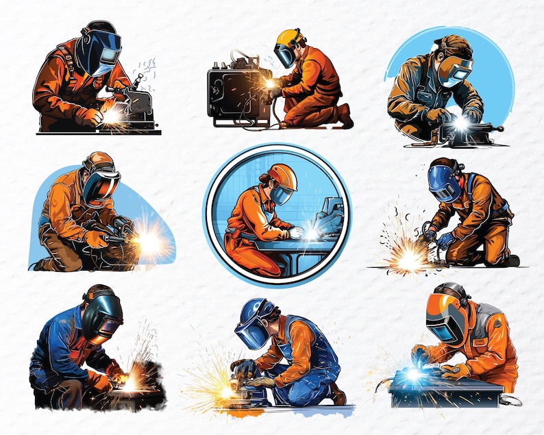 Watercolor Welder Clipart PNG Bundle: Iron Worker, Welding Decal ...