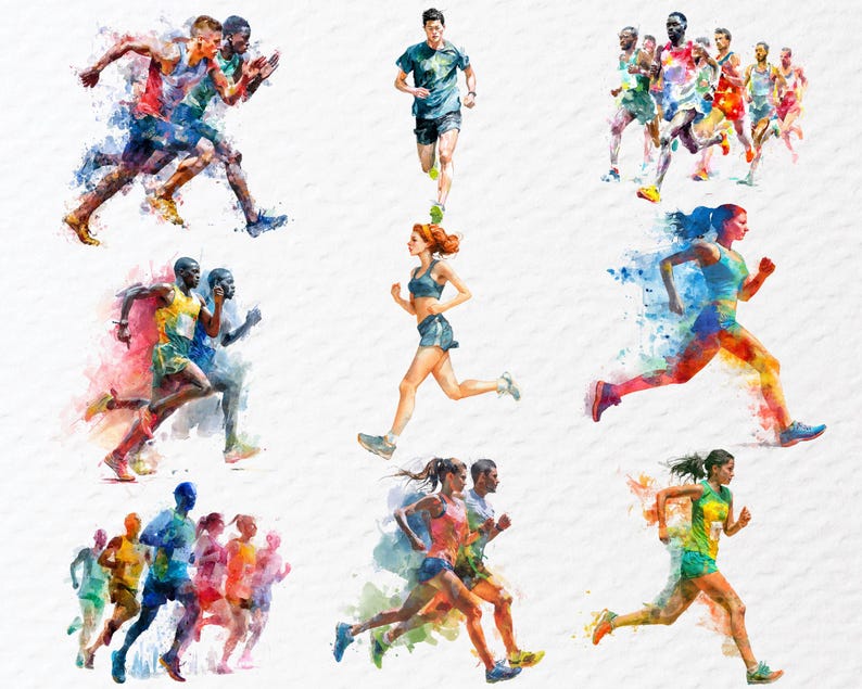 Runner Clipart Bundle, Running Athlete PNG, Marathon Jogging Sport ...