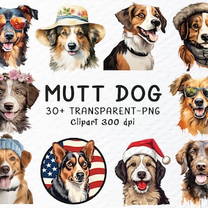 Mutt Dog Png Clipart Bundle | Mutt Decal Png Files, Cute Mutt Dogs Png ...