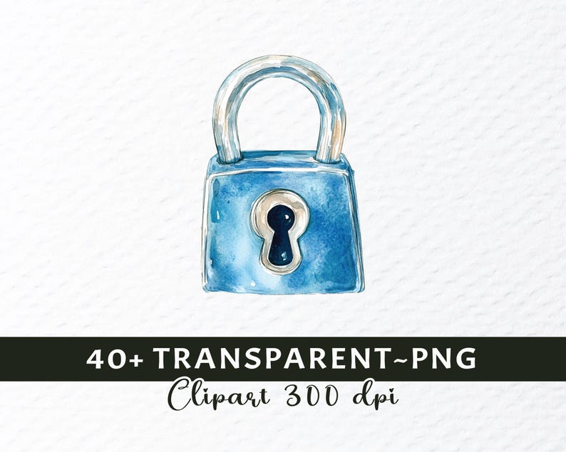 Watercolor Combination Lock Clipart: Retro Vintage PNG Files (digital ...
