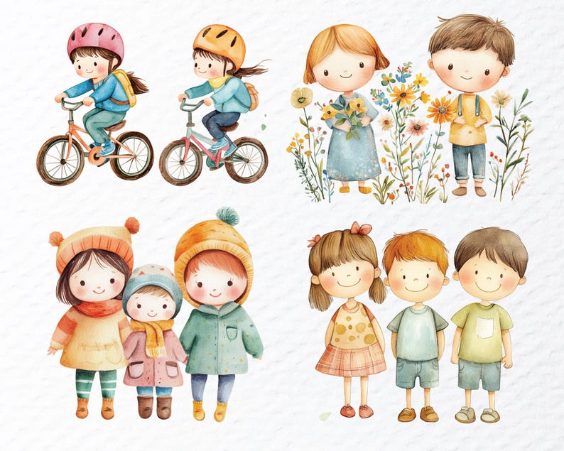 Watercolor Kids Clipart Bundle: Boys & Girls PNG Files (digital ...