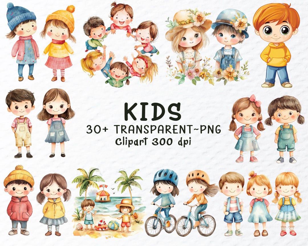 Watercolor Kids Png Clipart Bundle | Kids Png Files, Boys and Girls ...