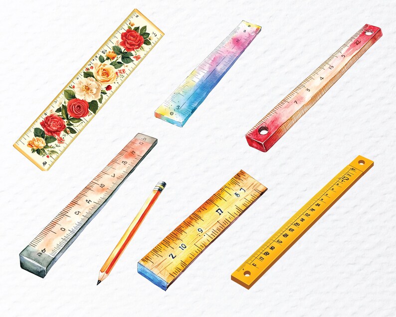 Ruler Png Clipart Bundle | Watercolor Ruler Png Files, Floral Ruler ...