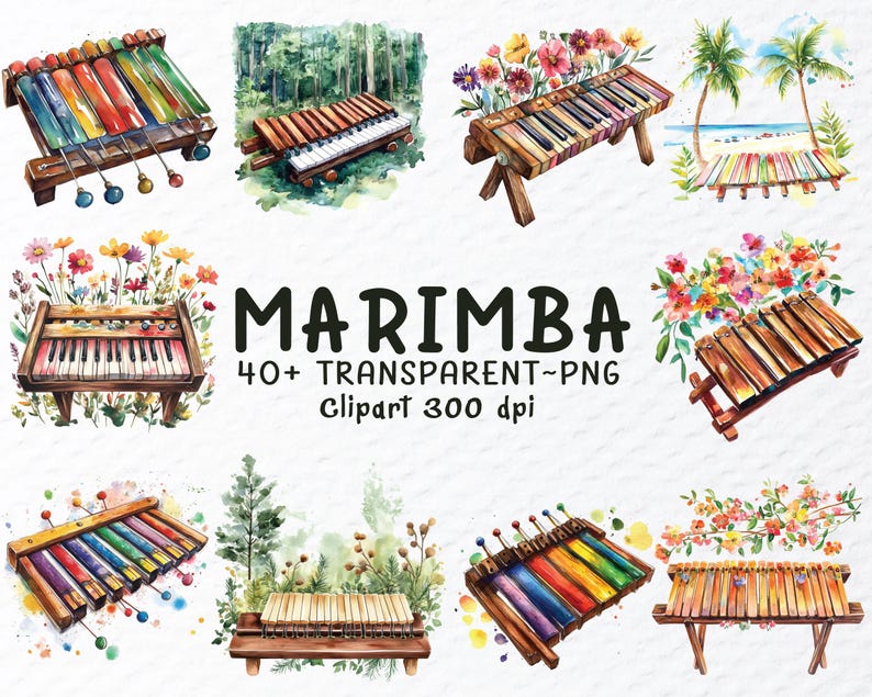 Watercolor Marimba Png Clipart Bundle, Marimba Png File, Musical ...