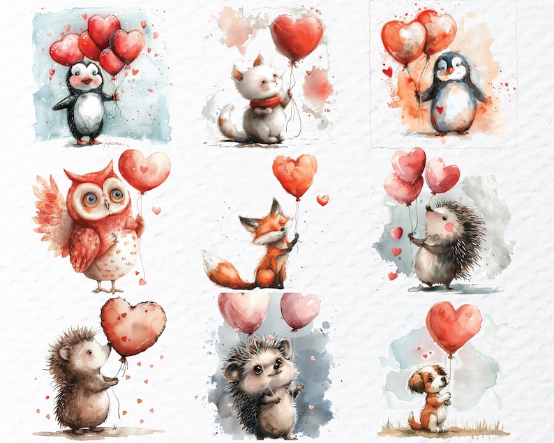 Animals Valentine PNG Clipart Bundle, Animal Love, Romantic Heart ...
