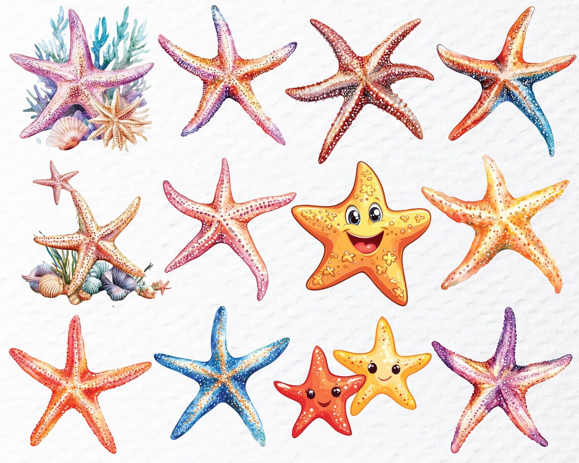 Watercolor Starfish Clipart Bundle: Under the Sea Png Files (digital ...