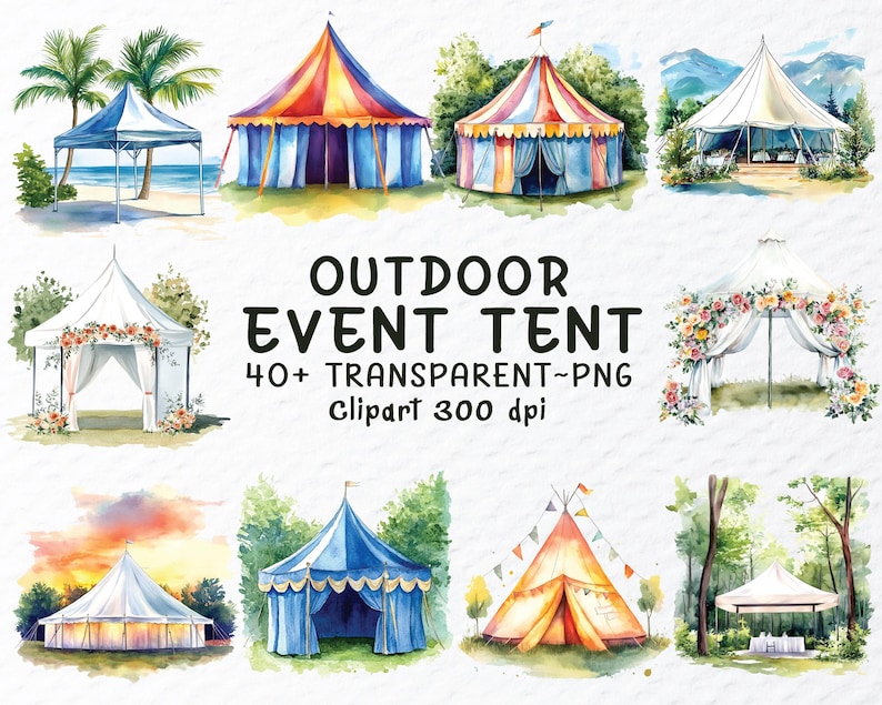 Watercolor Event Tent Clipart Bundle: Outdoor Wedding PNG Files ...