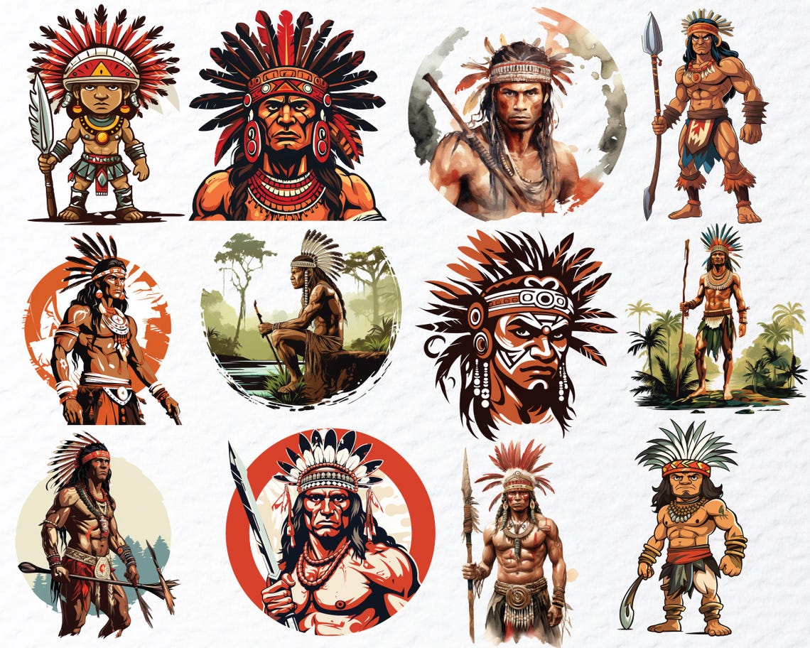 Watercolor Taino Warrior Clipart Bundle (PNG Files) - Etsy