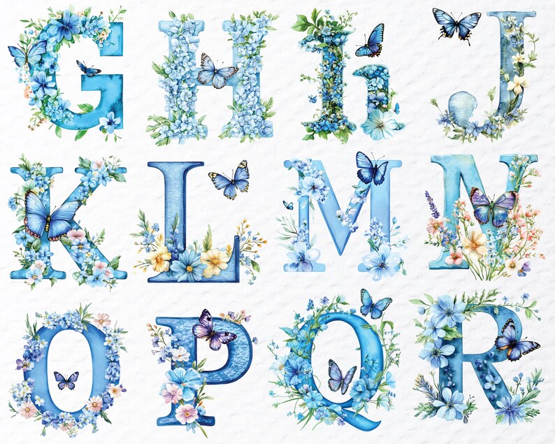 Watercolor Spring Floral Alphabet PNG Clipart Bundle (digital Download ...