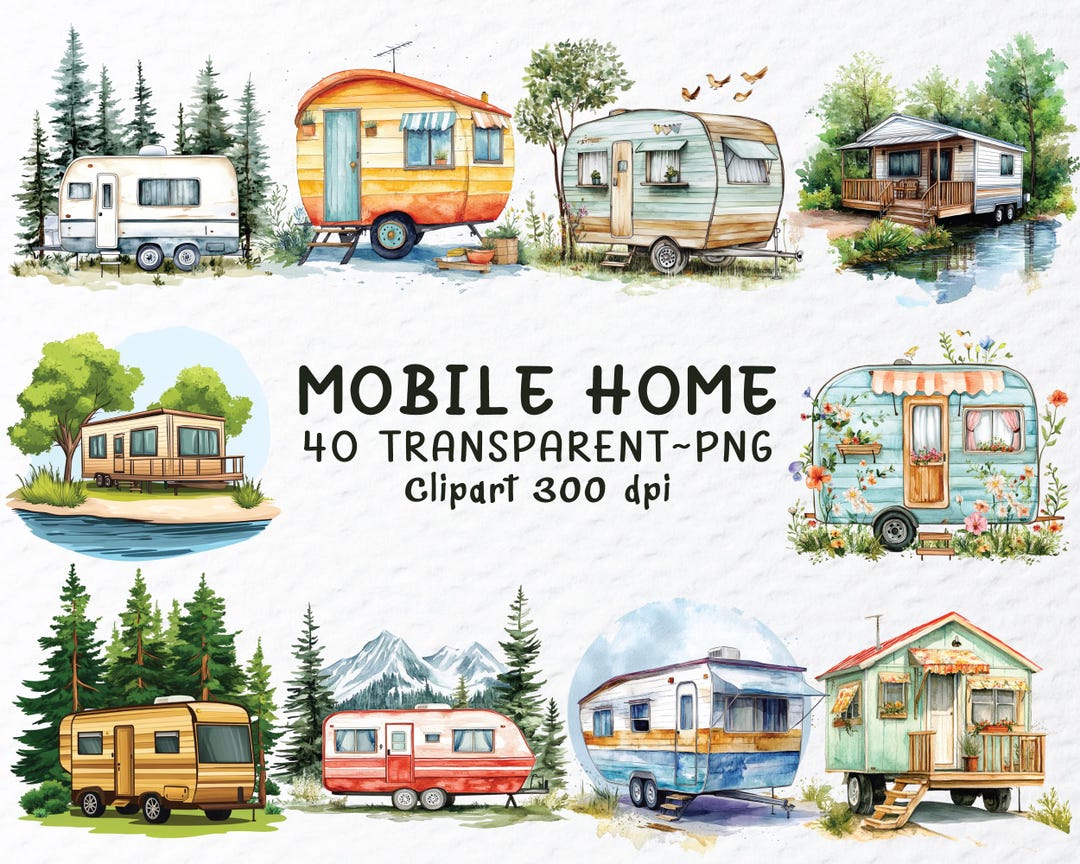 Watercolor Mobile Home Clipart Bundle: Transparent PNG Files - Etsy