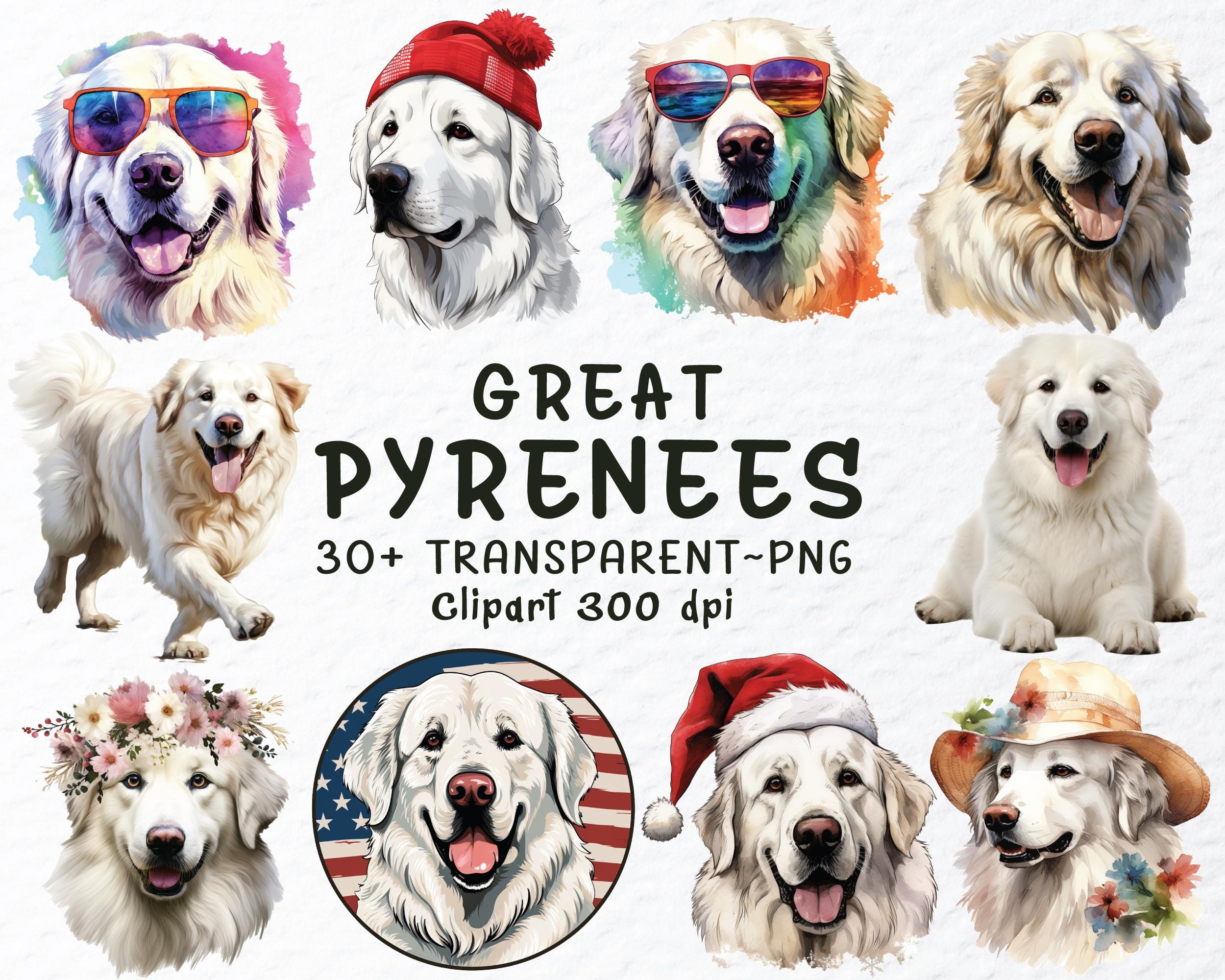 Great Pyrenees Dog Png Clipart Bundle | Great Pyrenees Decal, Dogs Png ...