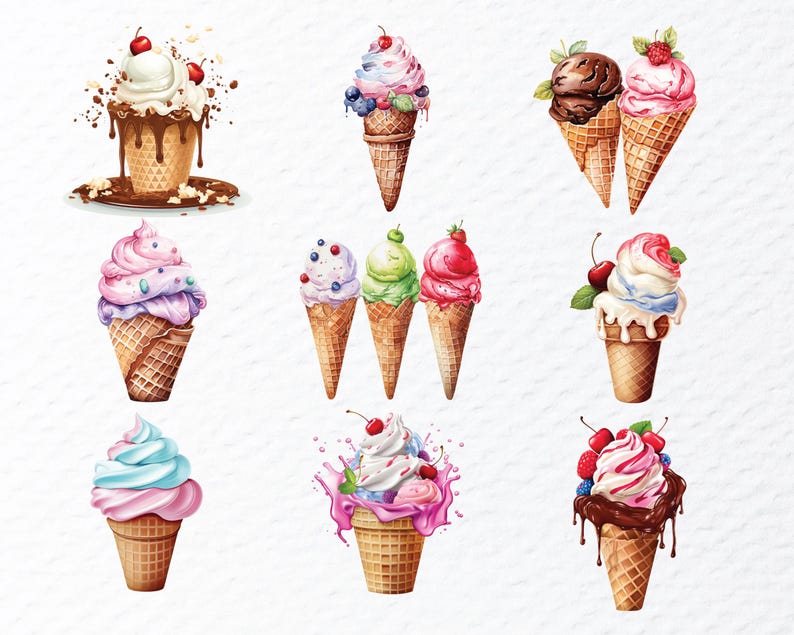 Watercolor Ice Cream Clipart Bundle: Summer PNG Files (digital Download ...