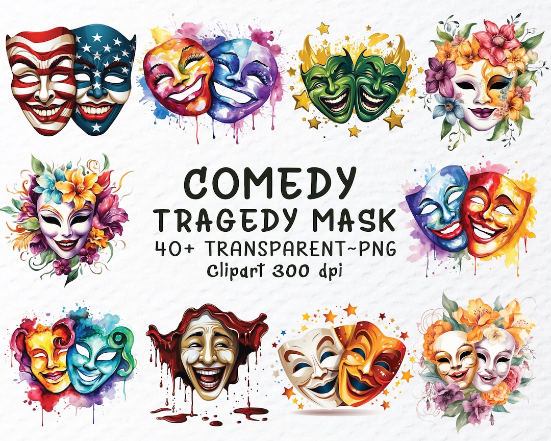 Comedy Tragedy Mask Clipart Bundle, Theater Drama PNG, Acting ...