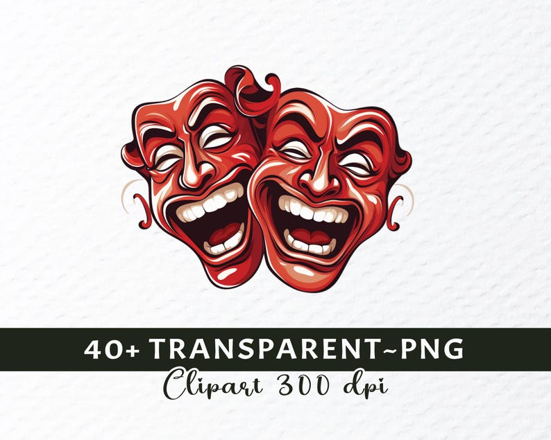Comedy Tragedy Mask Clipart Bundle, Theater Drama PNG, Acting ...