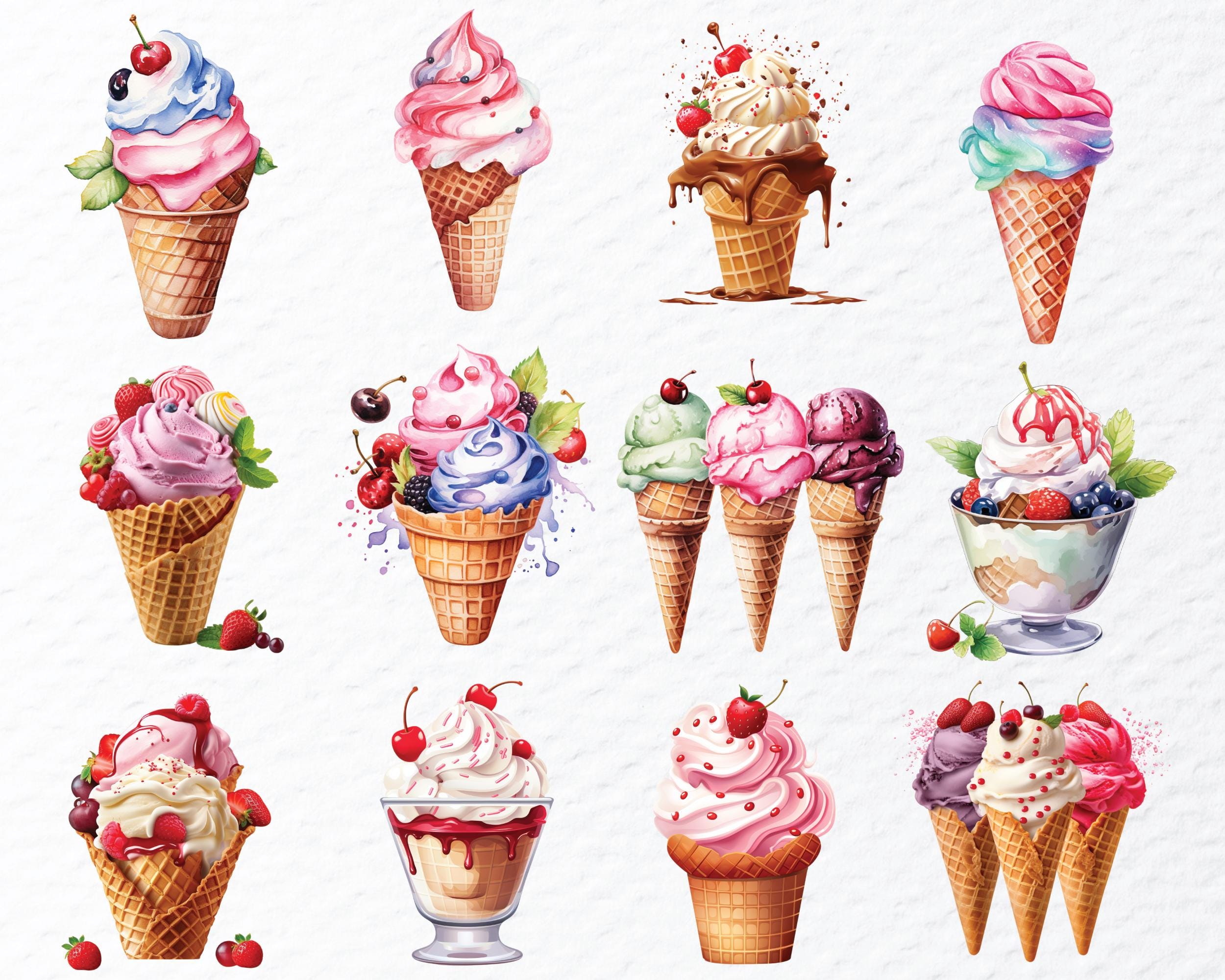 Ice Cream Png Clipart Bundle | Watercolor Ice Cream Png Files | Summer ...