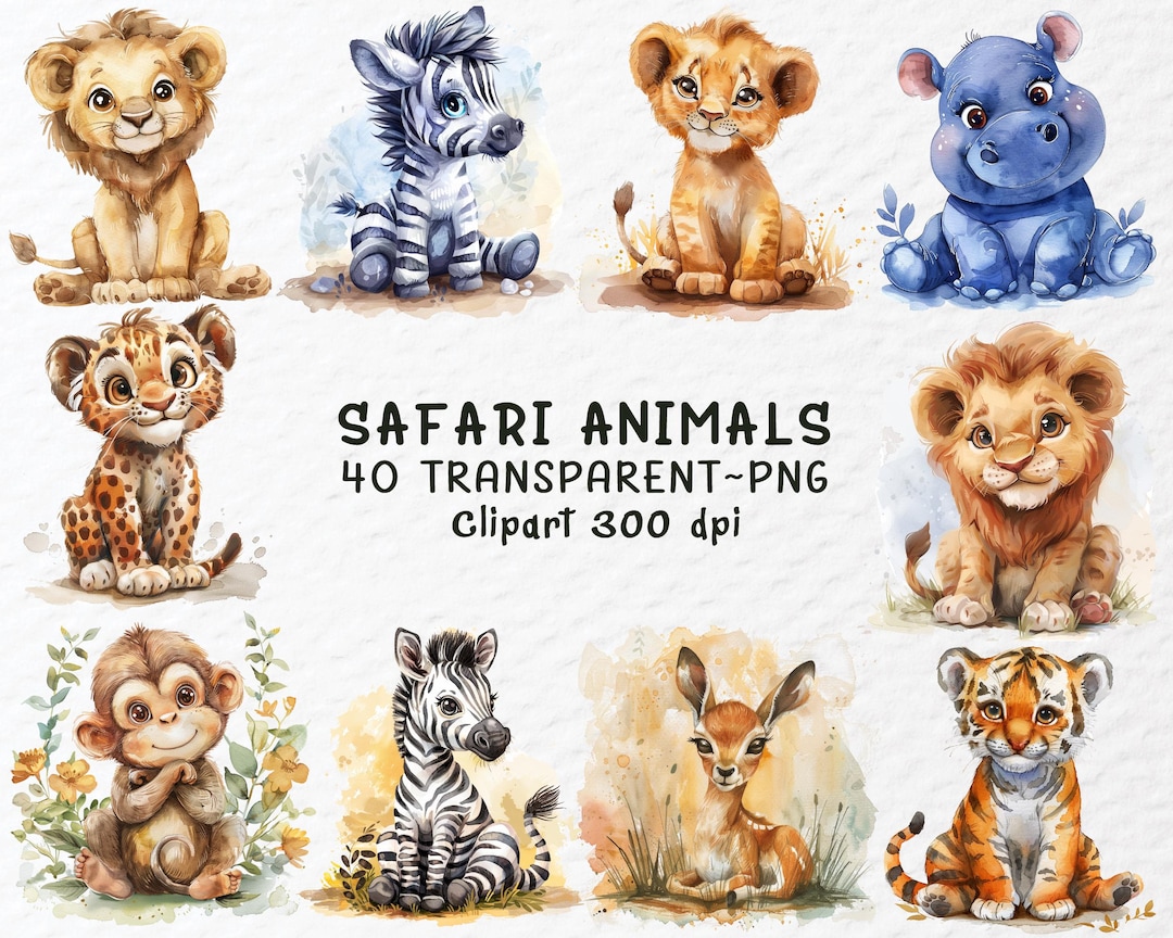 Safari Animals PNG Clipart Bundle, Jungle Wildlife Animals Design Clip ...