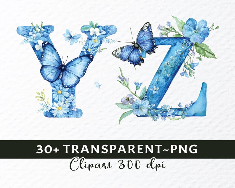 Watercolor Spring Floral Alphabet PNG Clipart Bundle (digital Download ...