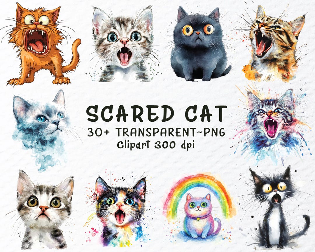 Scared Cat Png Clipart Bundle | Watercolor Scared Cat Png Files ...