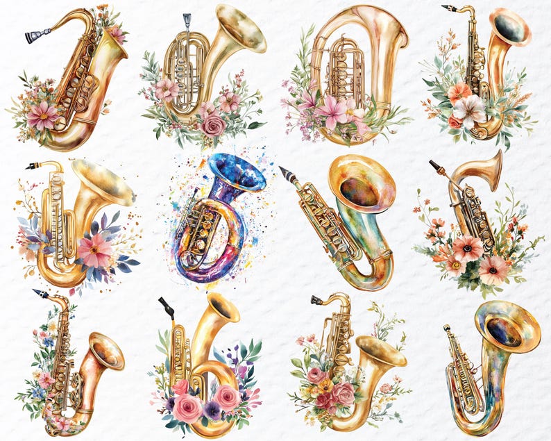 Watercolor Sousaphone Png Clipart Bundle | Sousaphone Png Files ...