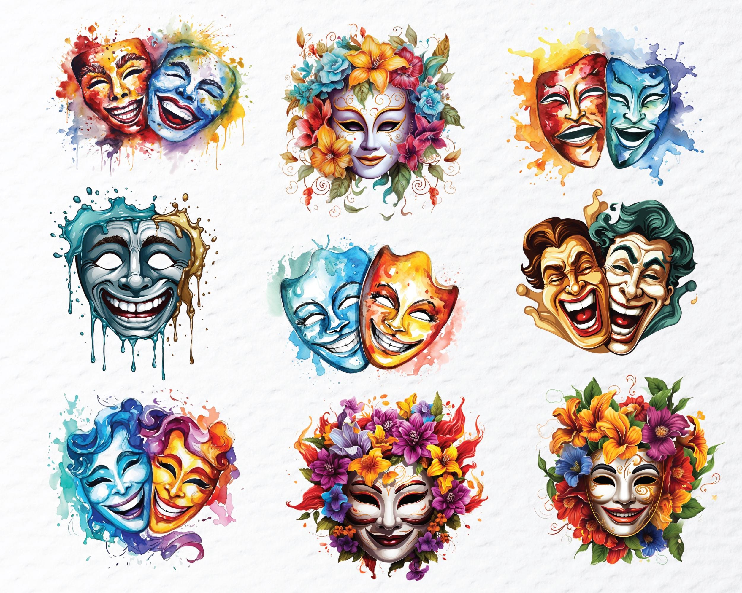 Comedy Tragedy Mask Clipart Bundle, Theater Drama PNG, Acting ...