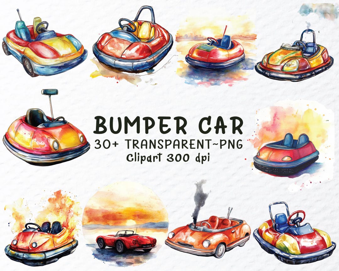 Watercolor Bumper Car Png Clipart Bundle | Bumper Car Png Files, Racing ...