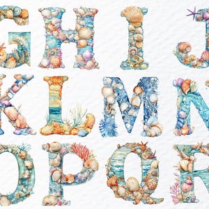 Seashell Alphabet Png Clipart Bundle | Watercolor Seashell Alphabet Png ...