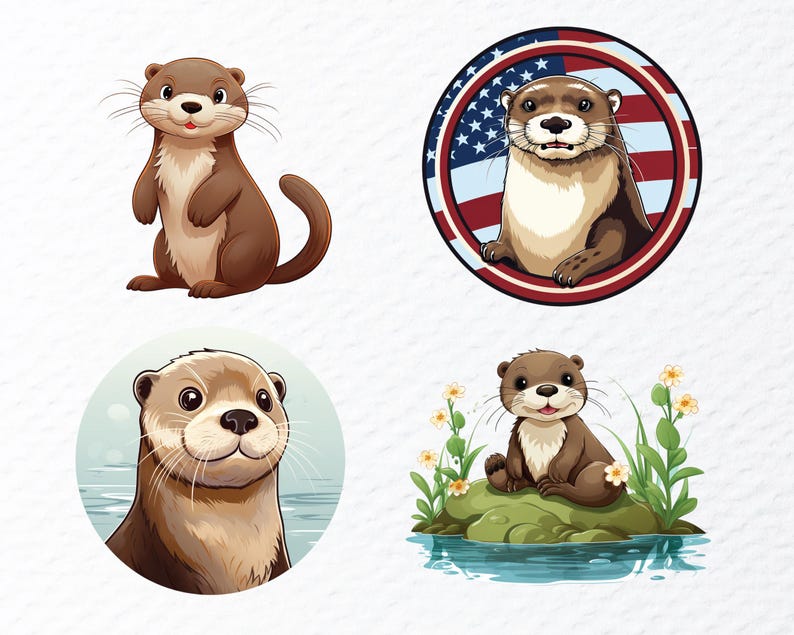 Watercolor Otter Clipart Bundle: Woodland Animal PNG Files (digital ...