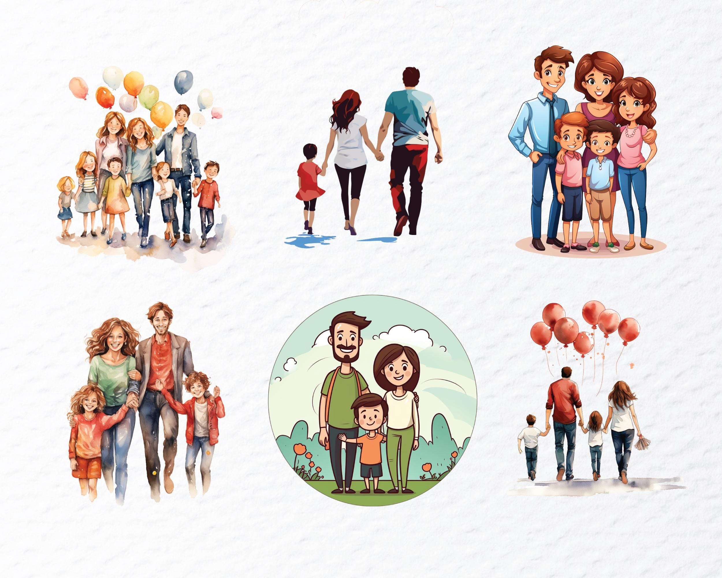 Watercolor Family Clipart Bundle: Transparent PNG Files (1024x1024px ...