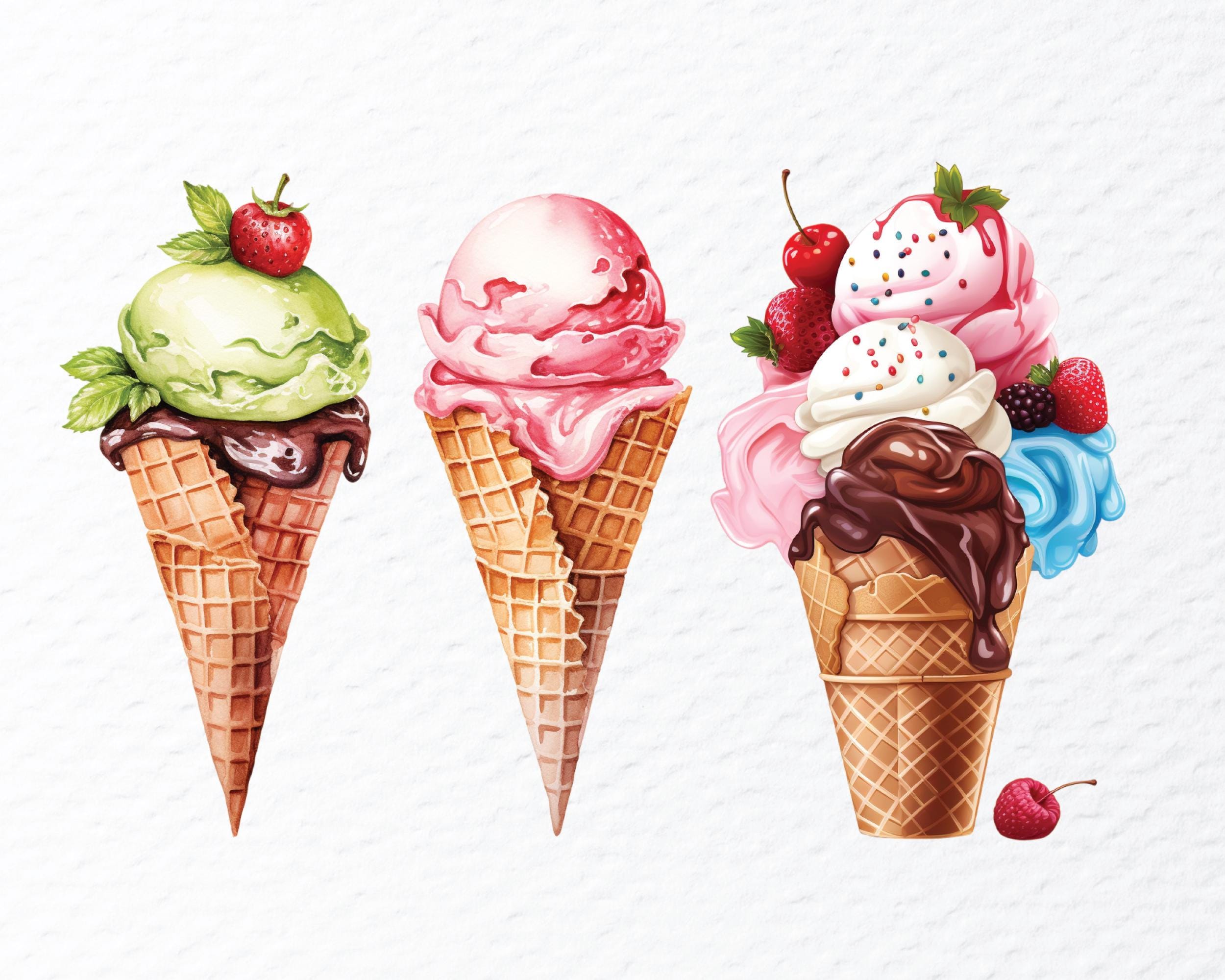 Ice Cream Png Clipart Bundle | Watercolor Ice Cream Png Files | Summer ...