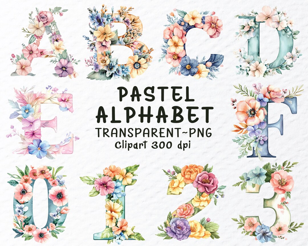 Pastel Alphabet Png Clipart Bundle, Watercolor Pastel Alphabet Png File ...
