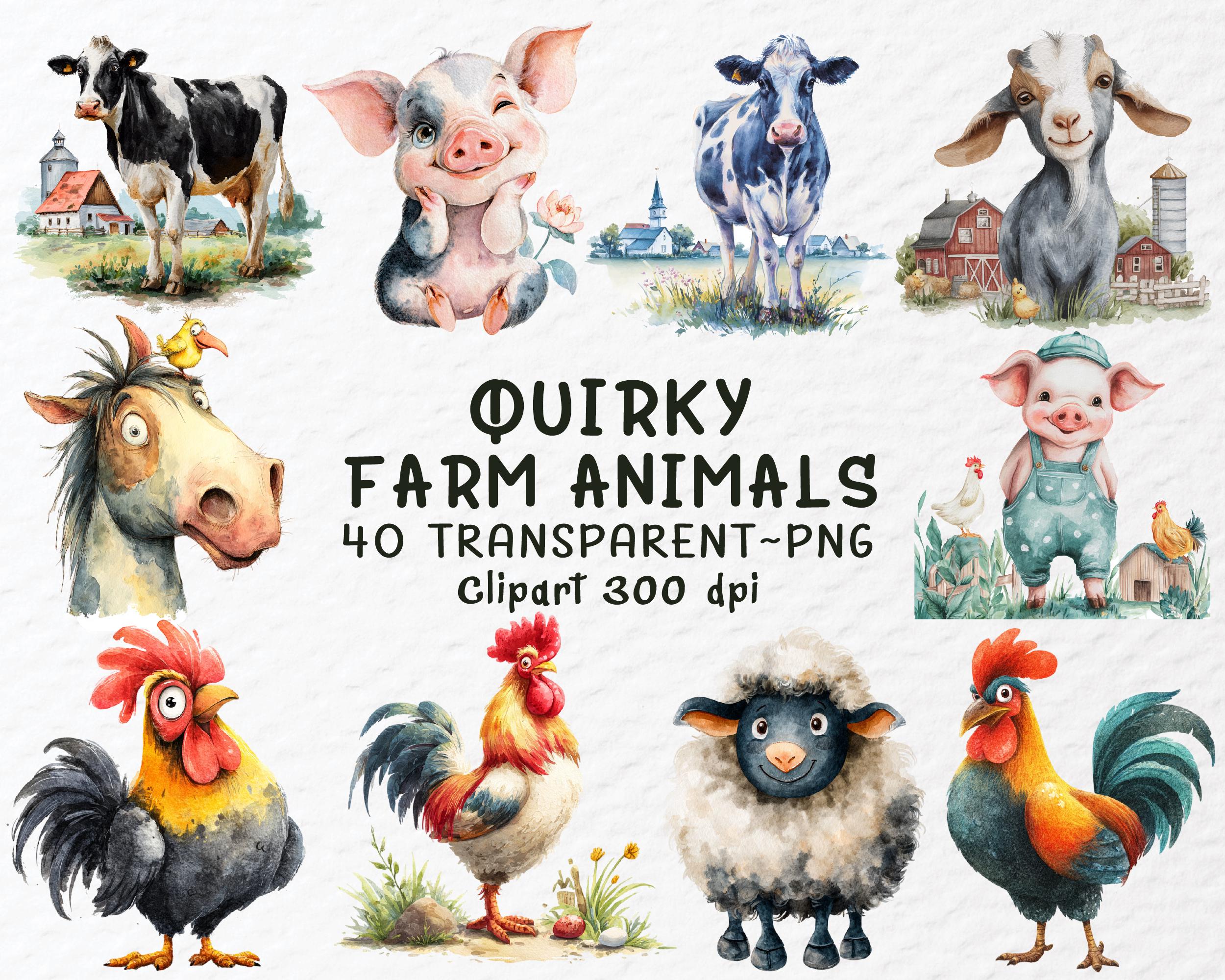 Quirky Farm Animal PNG, Judgmental Cow Clipart, Gossip Chicken, Side ...