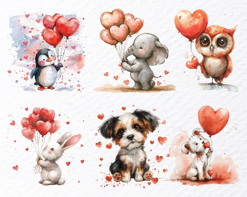 Animals Valentine PNG Clipart Bundle, Animal Love, Romantic Heart ...