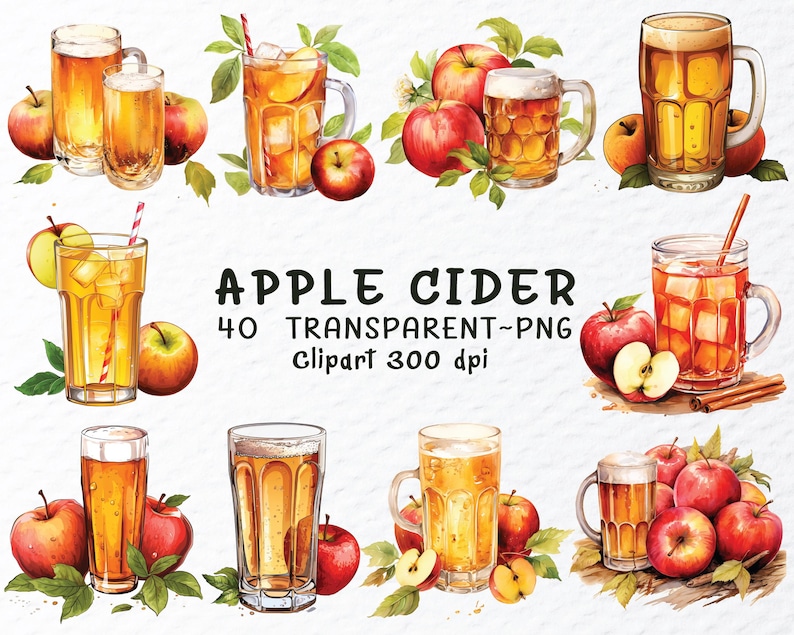 Hot Apple Cider Clipart Png, Watercolor Apple Cider Png Files ...