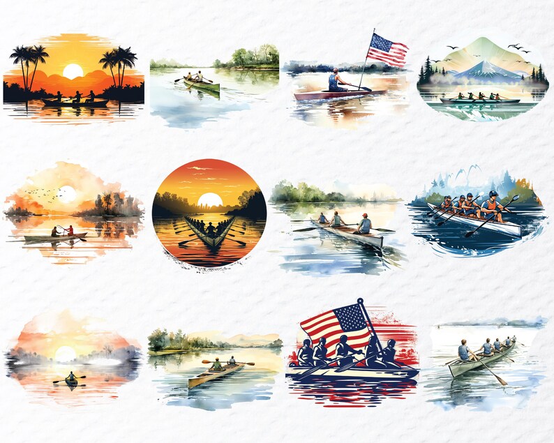 Rowing Clipart Bundle, Crew Boat Rower PNG, Water Sport Athlete Clipart ...