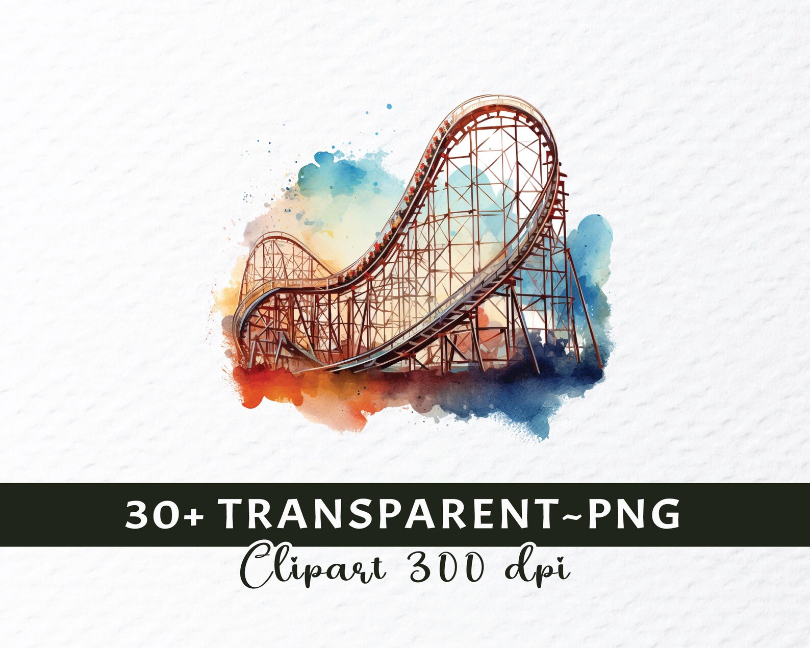 Watercolor Roller Coaster Clipart Bundle: Amusement Park PNG Files ...