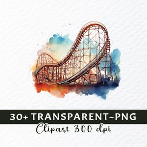 Watercolor Roller Coaster Clipart Bundle: Amusement Park PNG Files ...