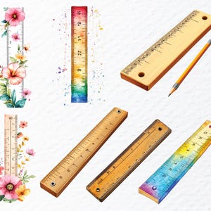 Watercolor Floral Ruler Clipart Bundle (PNG Files) - Etsy