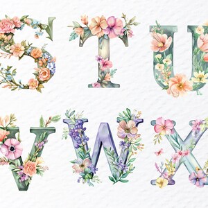 Watercolor Floral Alphabet Clipart: Pastel PNG Bundle (digital Download ...