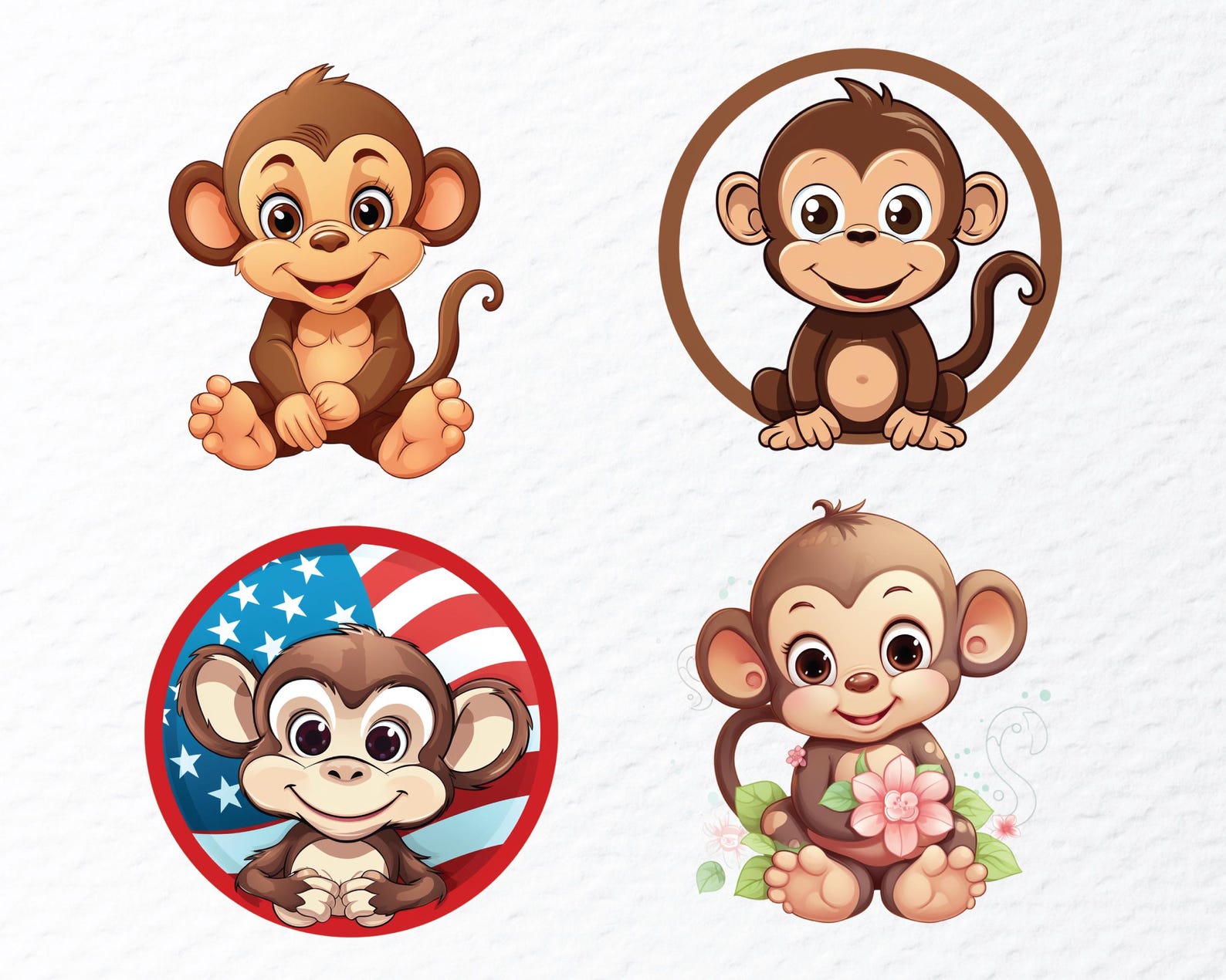 Watercolor Monkey Clipart Bundle: Safari Animal PNG Files (digital ...