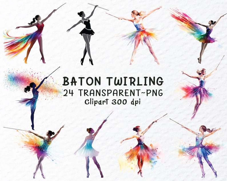 Watercolor Baton Twirling PNG Clipart Bundle (digital Download) - Etsy