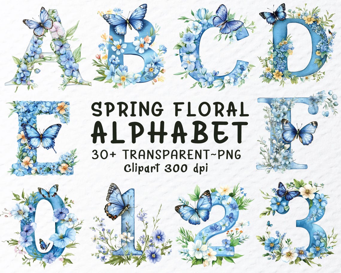 Watercolor Spring Floral Alphabet PNG Clipart Bundle (digital Download ...