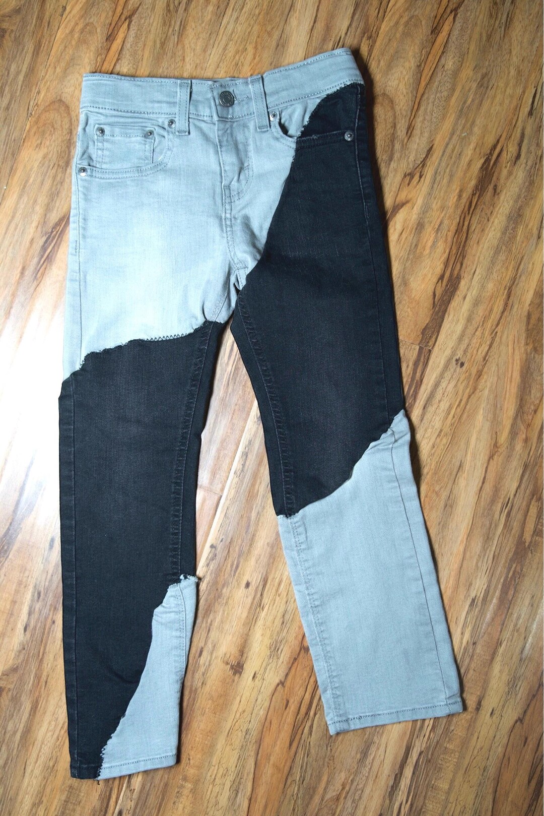 Black and Gray Patchwork Reworked Pants - Etsy