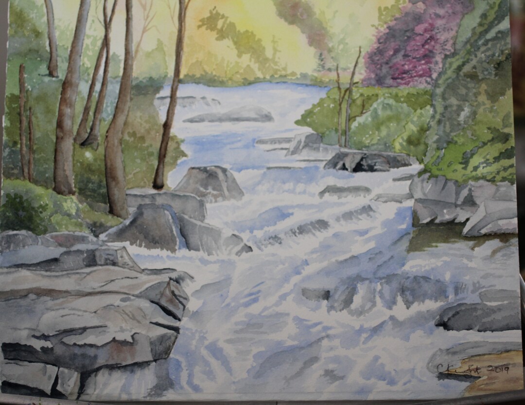 Waterfalls on the Stream an Original Watercolor Painting - Etsy