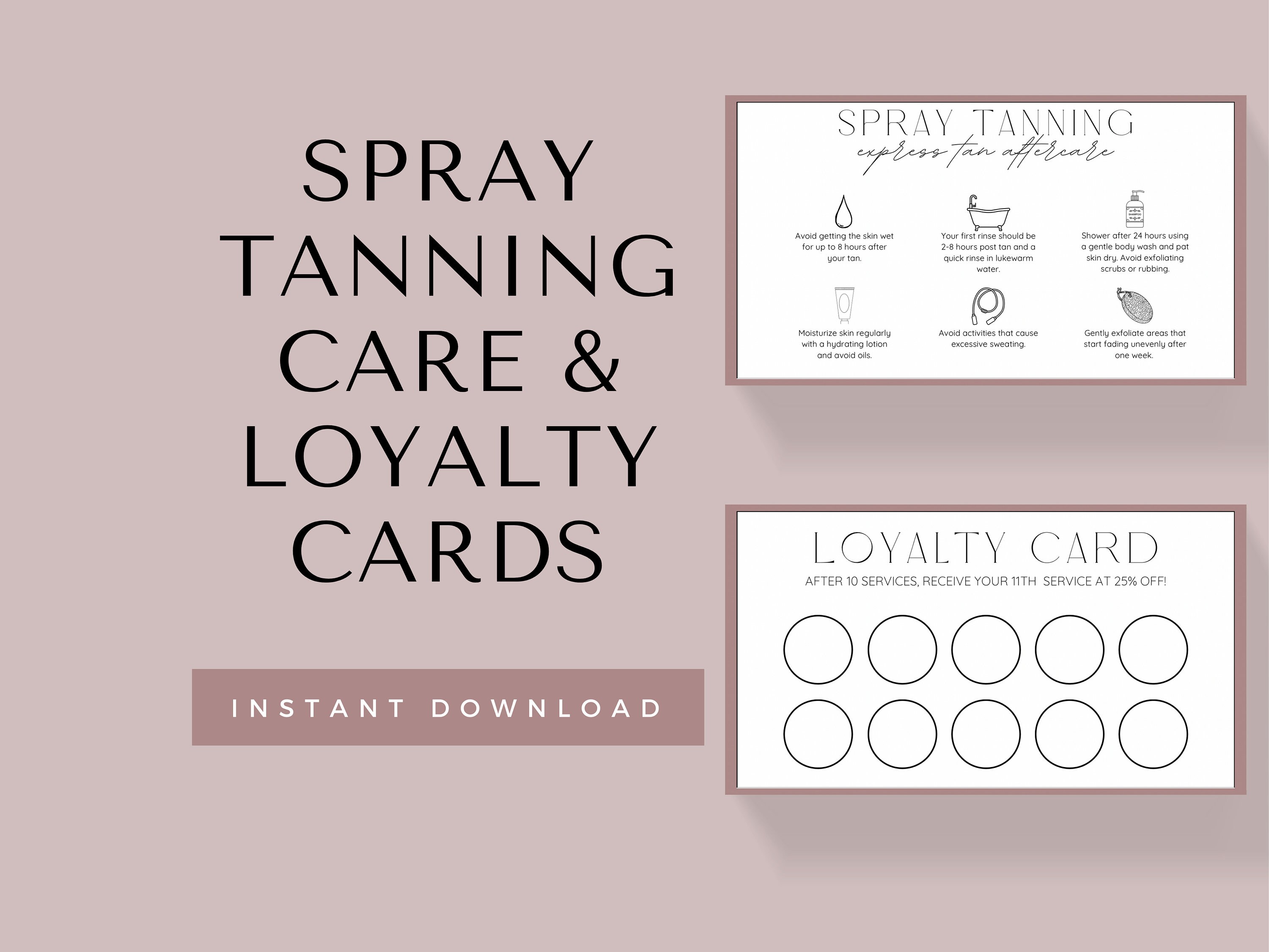 Aftercare & Loyalty Card Templates for Spray Tan Businesses Canva ...