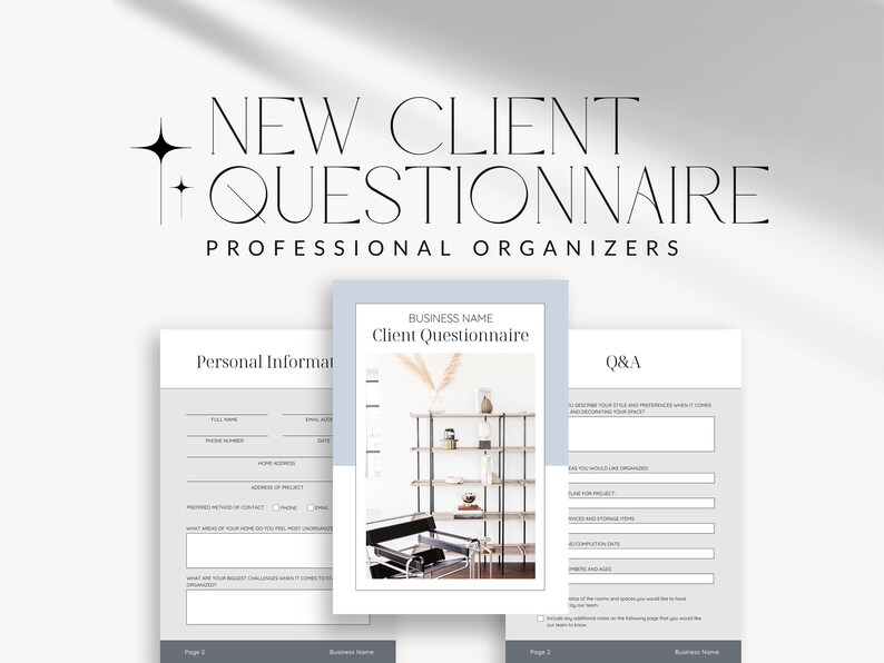 Client Questionnaire Welcome Packet for Professional Organizers | Canva ...