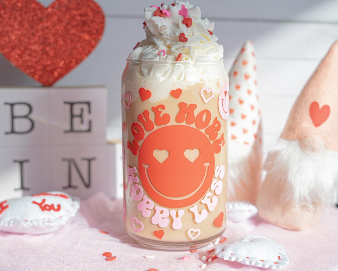 Valentines Day Beer Can Glass Galentines Day Iced Coffee Glass