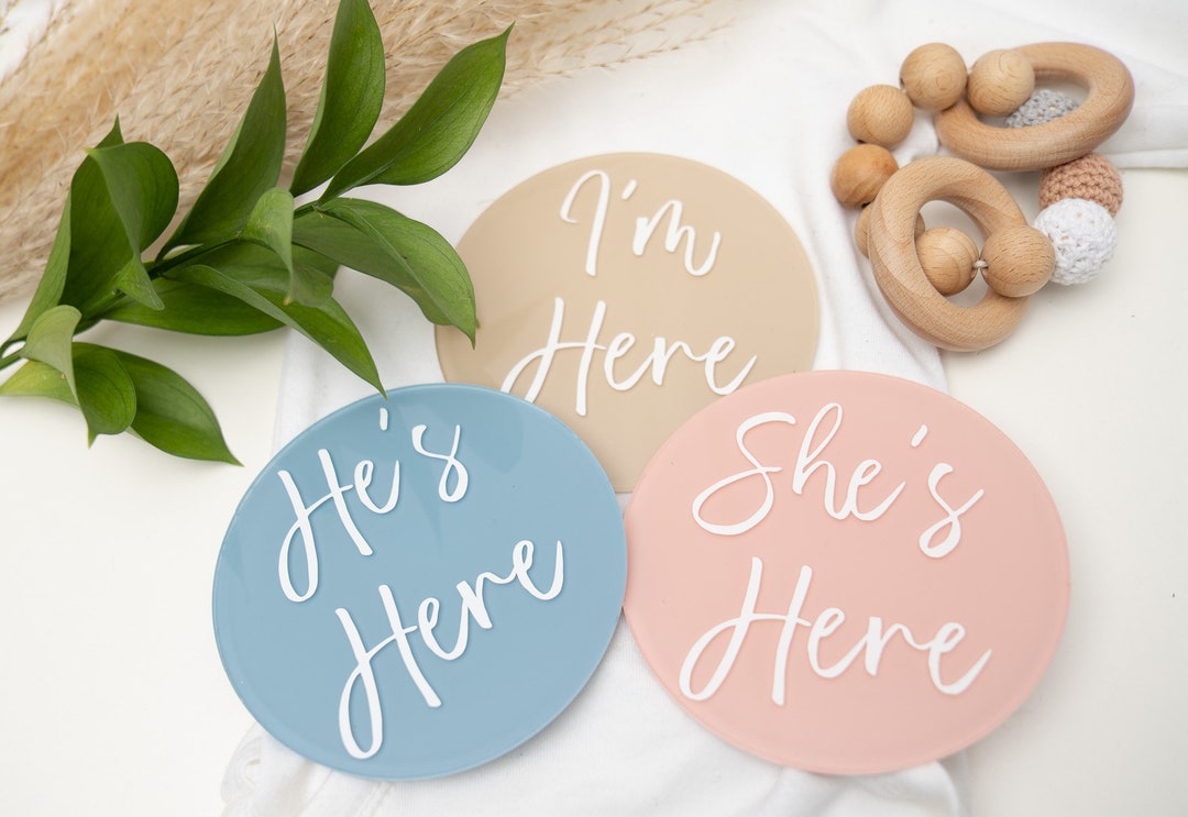 She’s Here Birth Announcement | He’s Here Acrylic Baby Sign | I'm Here ...