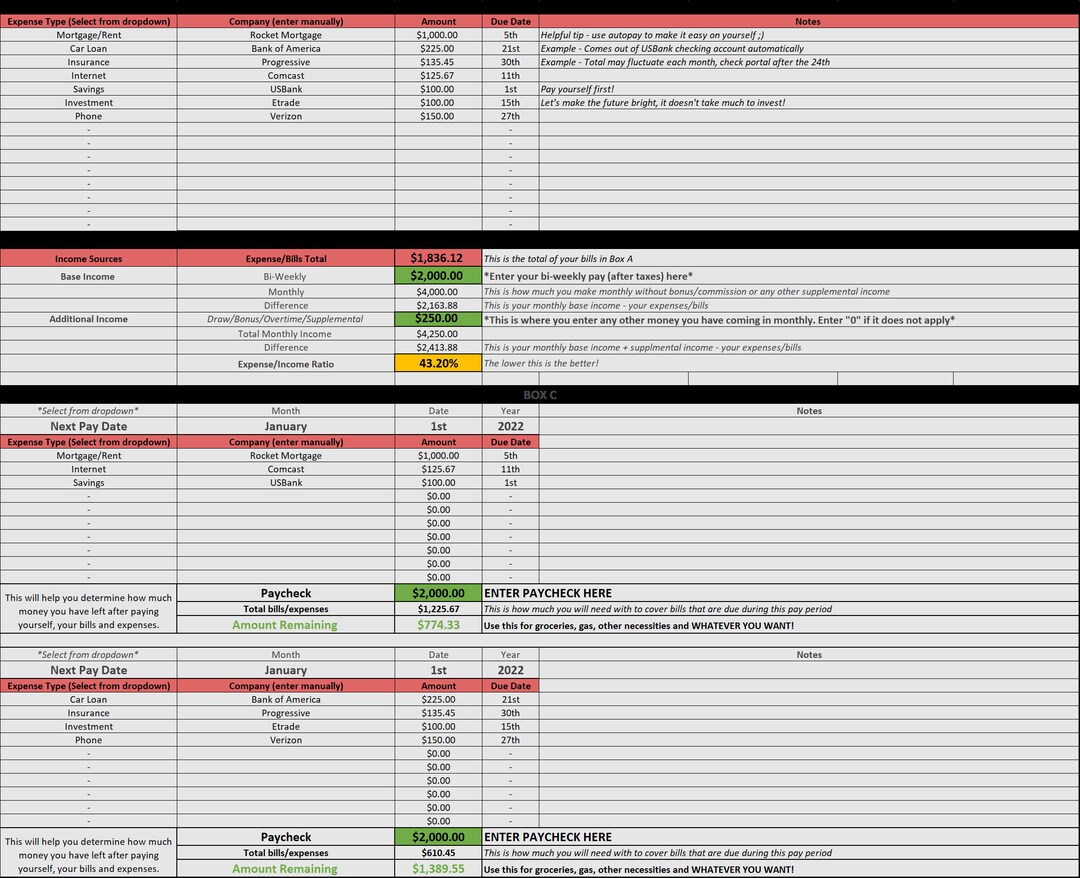 Bi-weekly Budget Excel Spreadsheet - Simple and Easy Template - Etsy