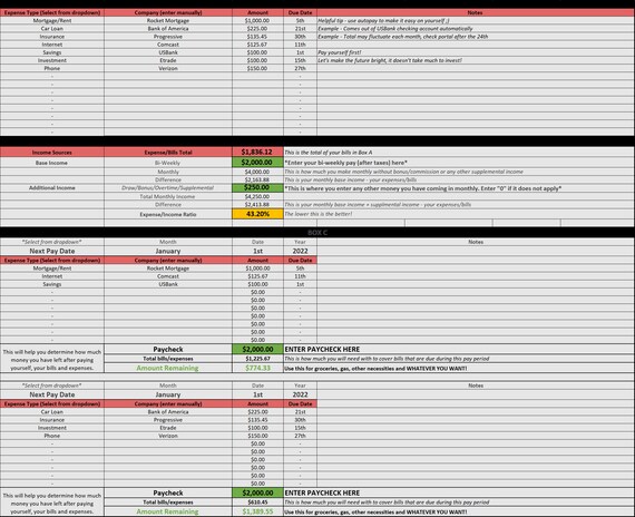 Bi-weekly Budget Excel Spreadsheet Simple and Easy Template - Etsy