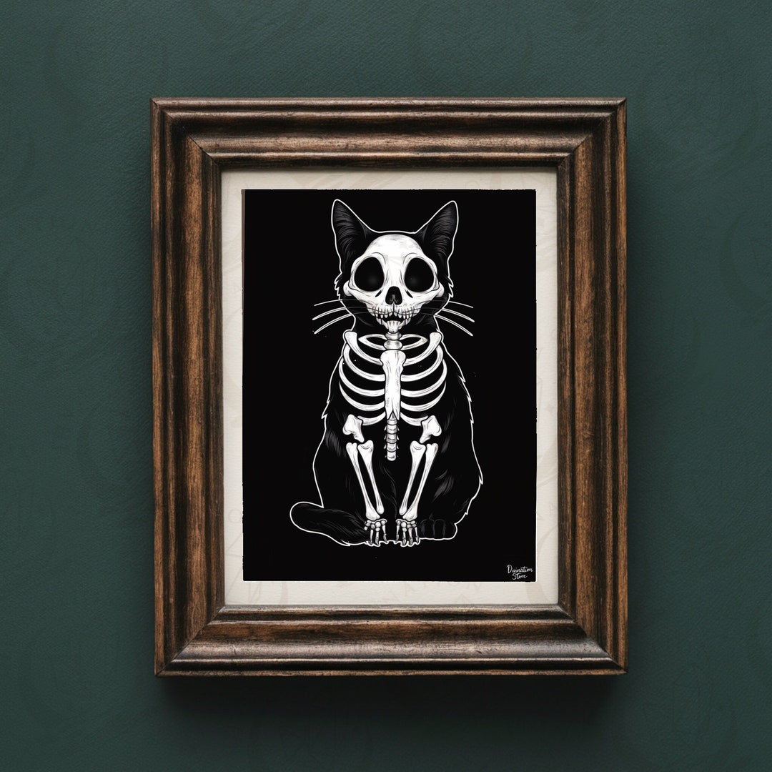 Skeleton Cat PRINTABLE Gothic Wall Art, Gothic Home Decor, Art Prints ...